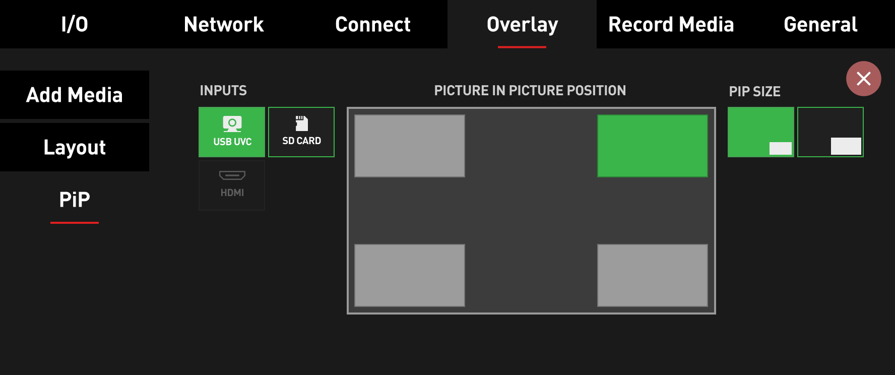 Overlay Tab – Add Media, Layout, PiP – Support - Atomos